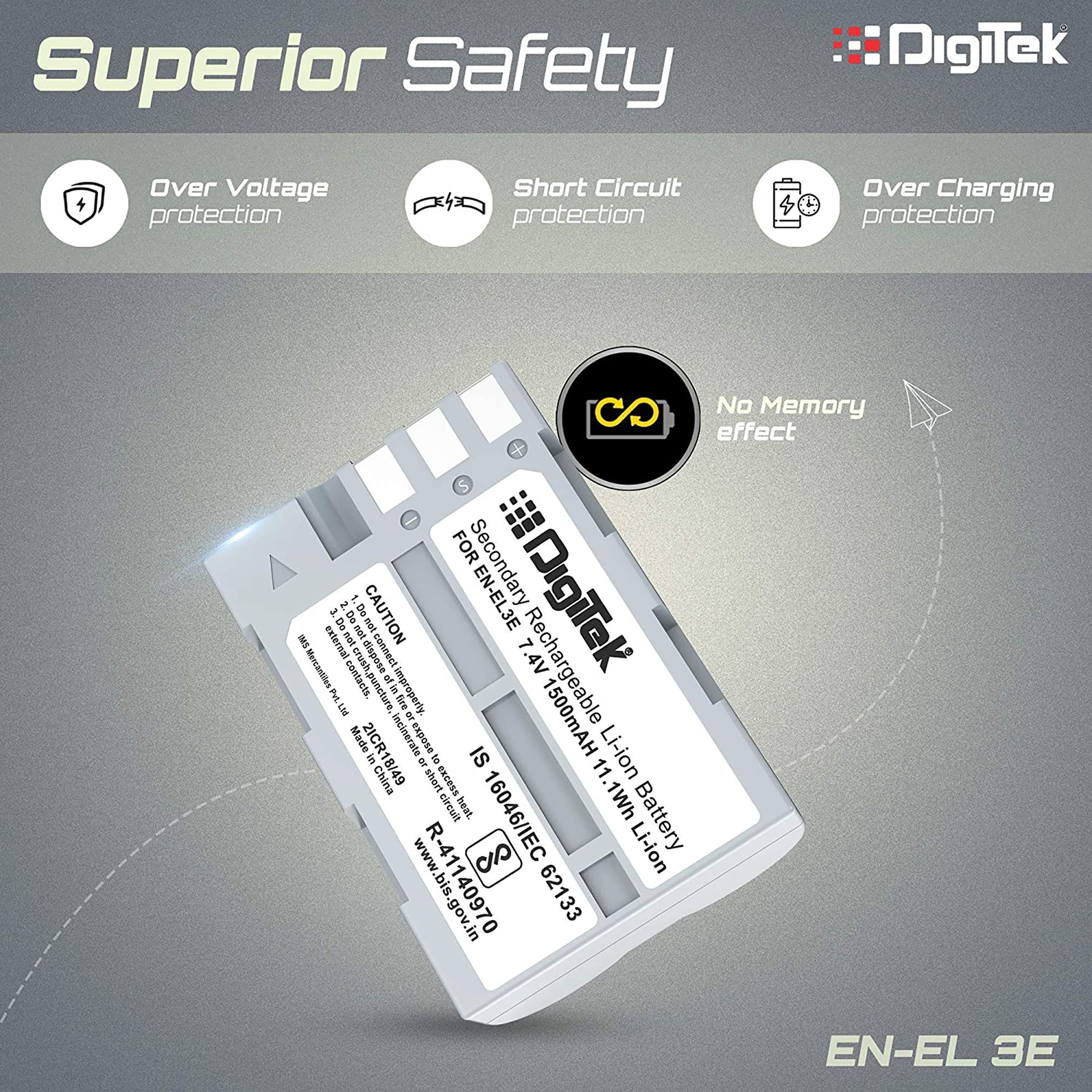 Buy DigiTek EN-EL3E 1500 mAh Li-ion Rechargeable Battery for D700, D300 ...